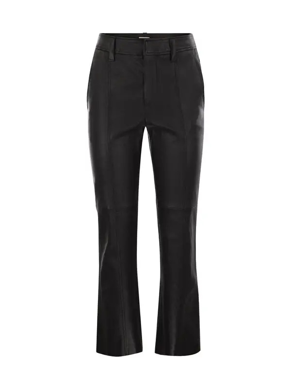 Brunello Cucinelli Stretch Nappa Leather Square Cigarette Trousers With Jewellery Embellishment - Black