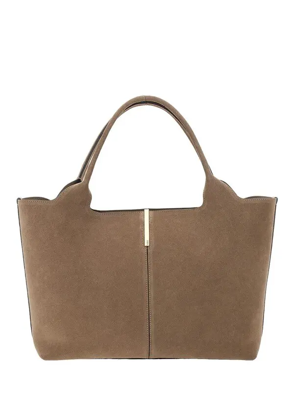 TOD'S Suede Tote Bag With Logo Plate - Multicolor