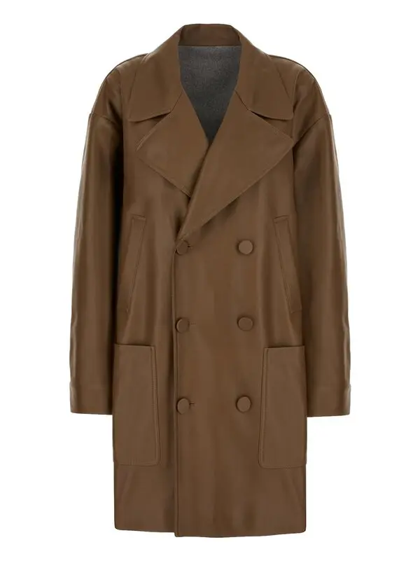 Fendi Double Breasted Leather Coat - Multicolor