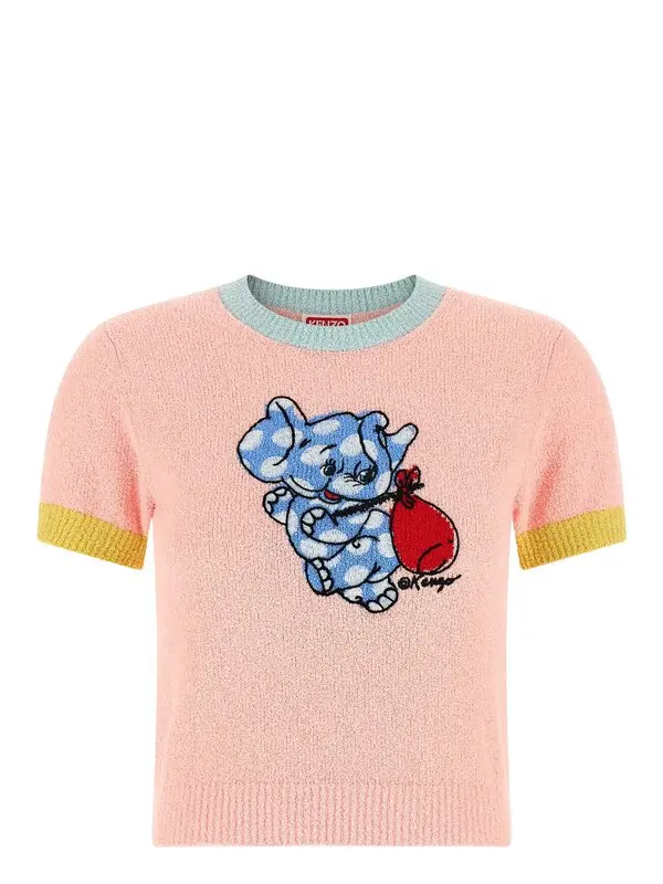 Kenzo Cartoon Elephant" Embroidered Cropped Top - Pink