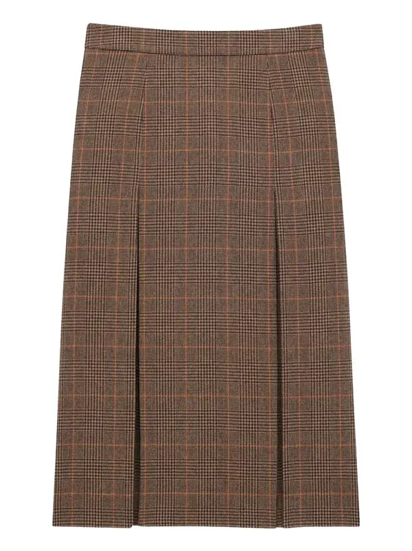 Saint Laurent Midi Skirt In Glen Plaid Wool And Cashmere - Brown