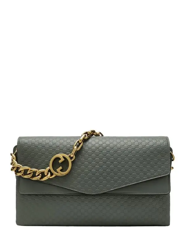 Gucci Monogrammed Shoulder Bag With Chain Strap - Green