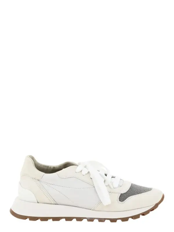 Brunello Cucinelli Suede And Techno Fabric Runners With Precious Toe - White