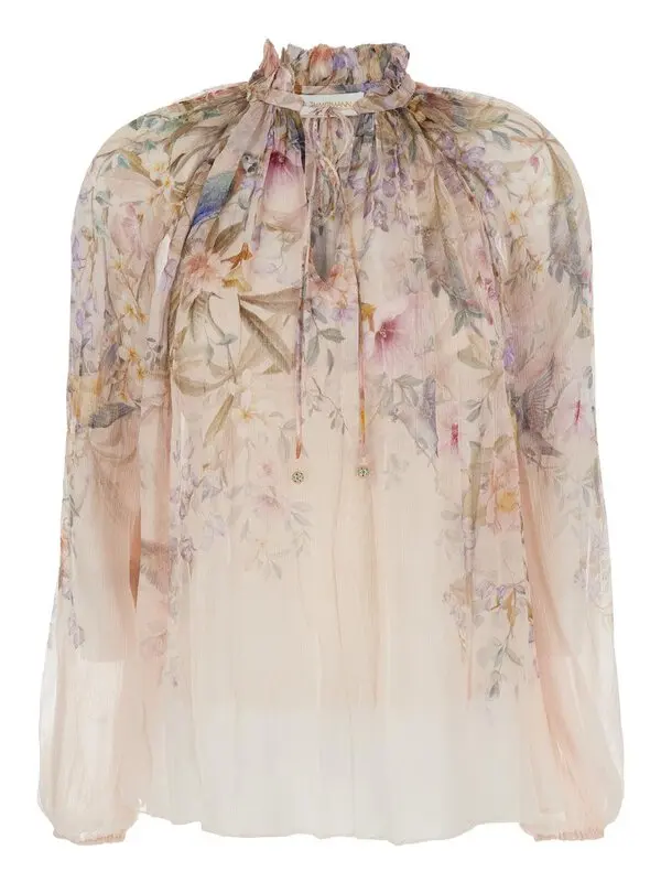 Zimmermann High Neck Viscose Blouse With Bow Detail - Multicolor
