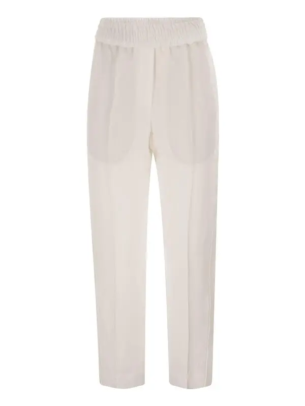 Brunello Cucinelli Baggy Pull-up Trousers In Viscose And Linen Fluid Twill - White