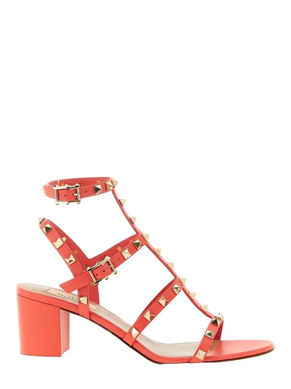 Valentino Garavani Rockstud Calf Leather Sandals - Orange