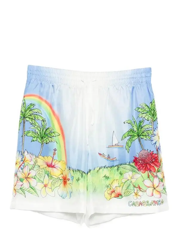 Casablanca Silk Printed Bermuda Shorts - White