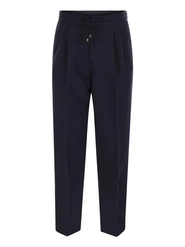 Brunello Cucinelli Leisure Fit Trousers In Linen And Cotton Gabardine - Blue