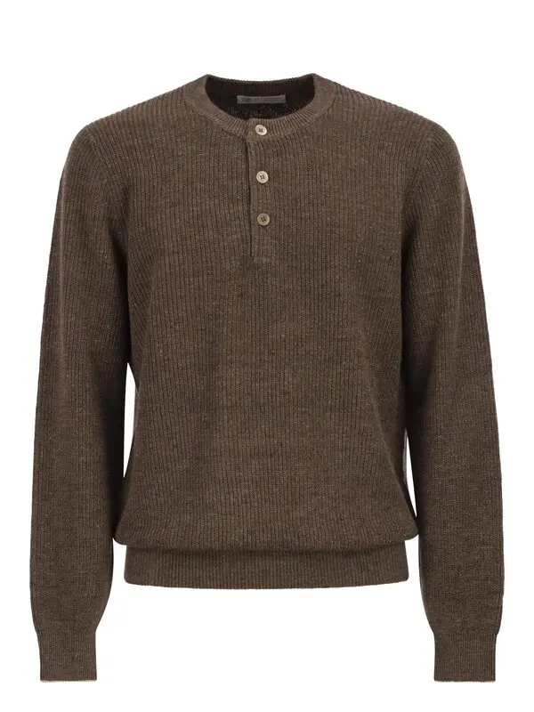 Brunello Cucinelli Cotton And Linen Half-ribbed Crew Neck Jumper - Brown