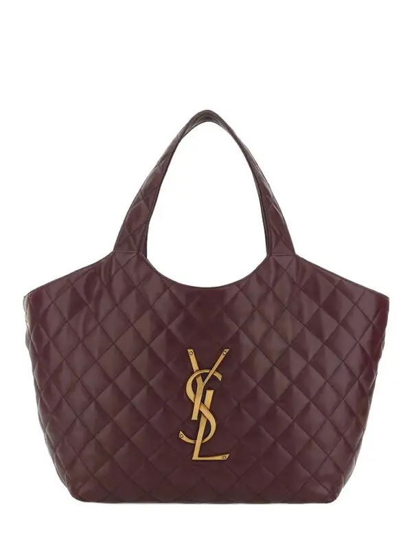 Saint Laurent Quilted Leather Tote Bag With Gold-tone Logo - Red