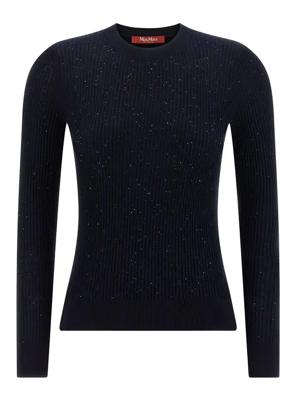 Max Mara Ribbed Wool And Silk Blend Sweater With Micro Sequins - Blue