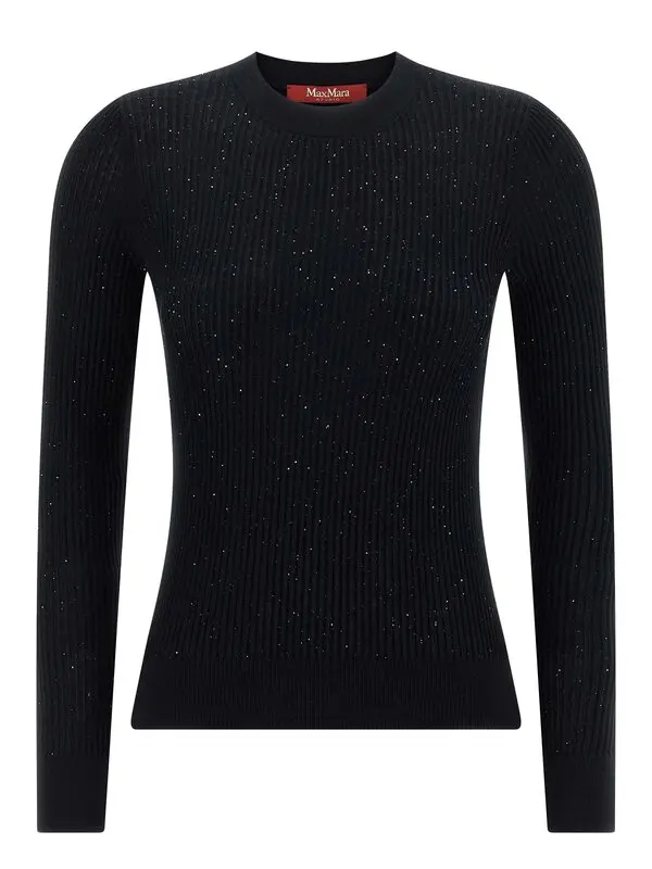 Max Mara Marabu Wool And Silk Blend Sweater With Micro Sequins - Black