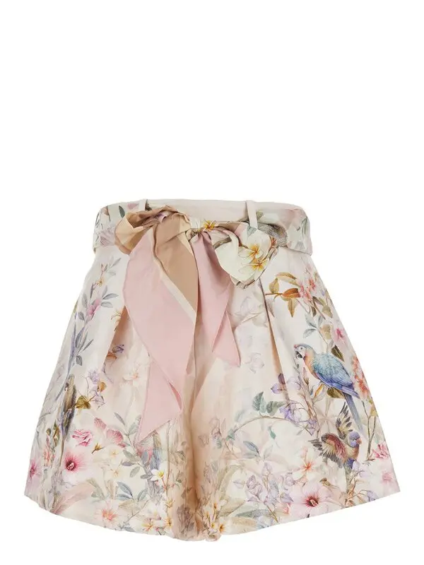 Zimmermann Rebellion Shorts With Bow And Floral Motif In Silk And Cotton - Multicolor
