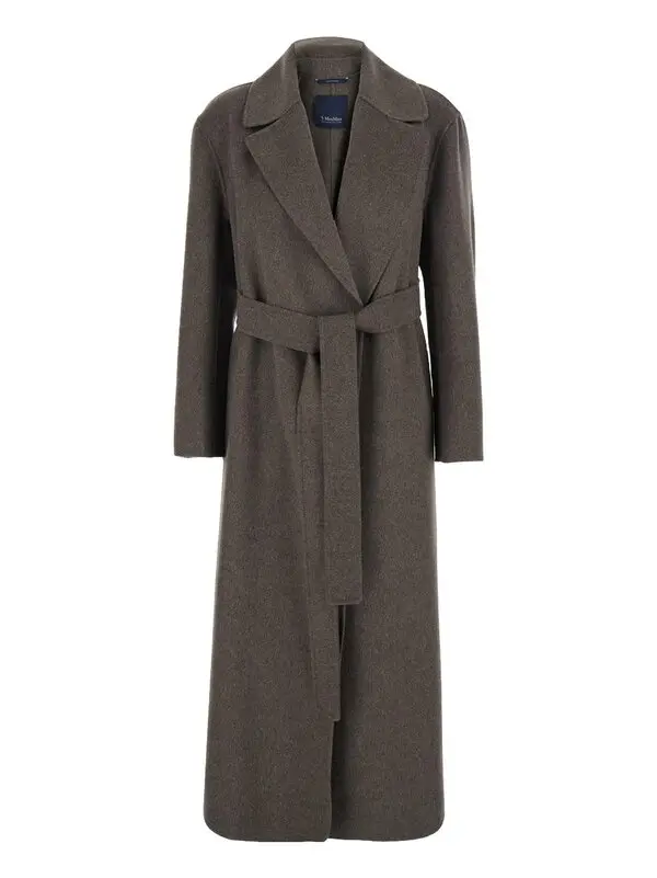 Max Mara Wool Coat With Notched Lapel And Belt - Multicolor