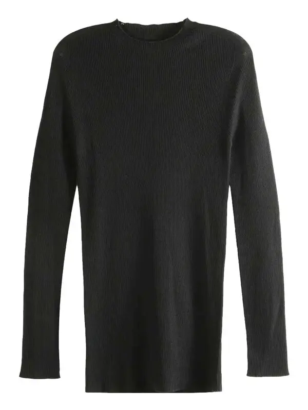 Rick Owens Ribbed Virgin Wool Crew Neck Sweater - Black