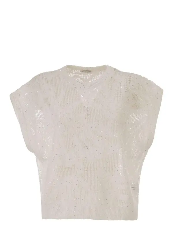 Brunello Cucinelli Openwork Knit Top With Sequins - White
