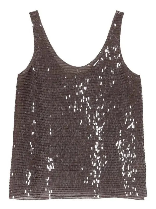Brunello Cucinelli Sleeveless Sequin Embellished Scoop Neck Top - Brown
