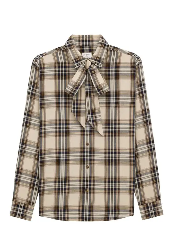 Saint Laurent Cassandre Lavallière Cotton Tartan Shirt - Multicolor