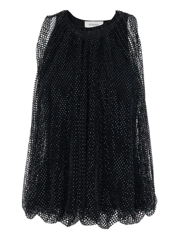 Sportmax Mesh And Rhinestone Embellished Sleeveless Top - Black