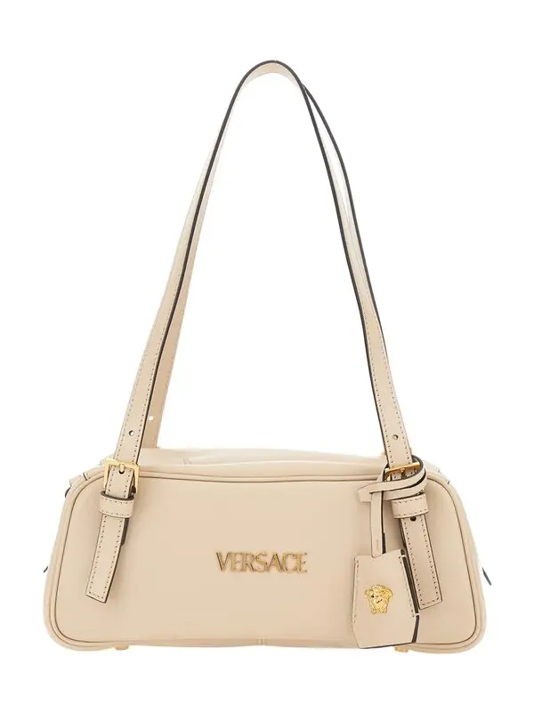 Versace Leather Shoulder Bag With Medusa Head Pendant - White