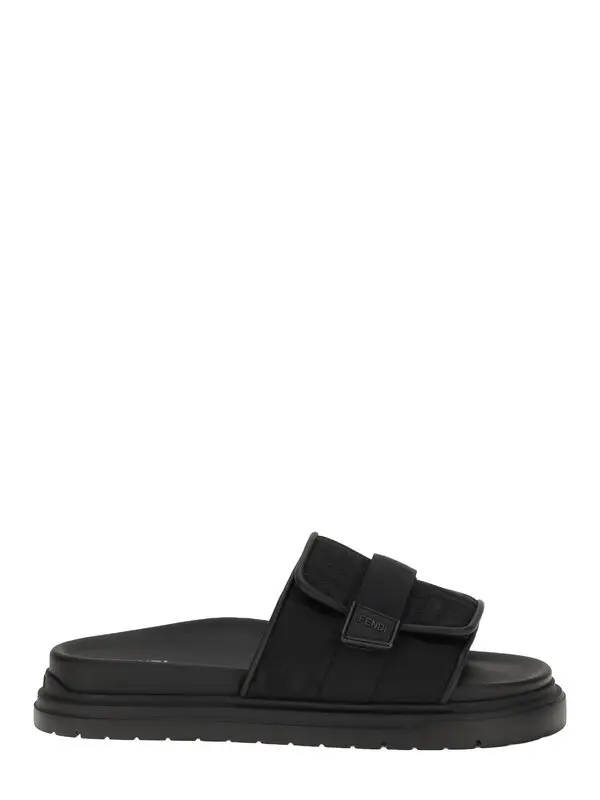 Fendi Ff Jacquard Nylon Slide Sandals With Adjustable Strap - Black