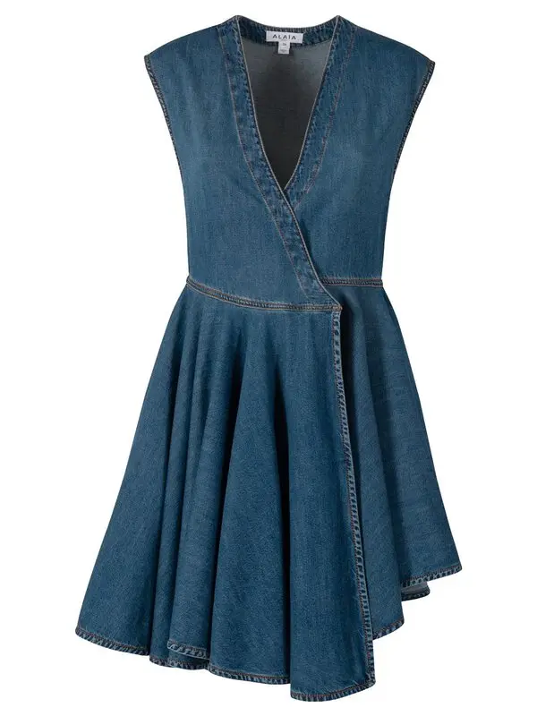 Alaïa Deep Stone Denim Wrap Dress - Blue