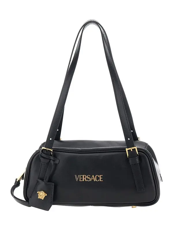 Versace Leather Shoulder Bag With Medusa Head Pendant - Black