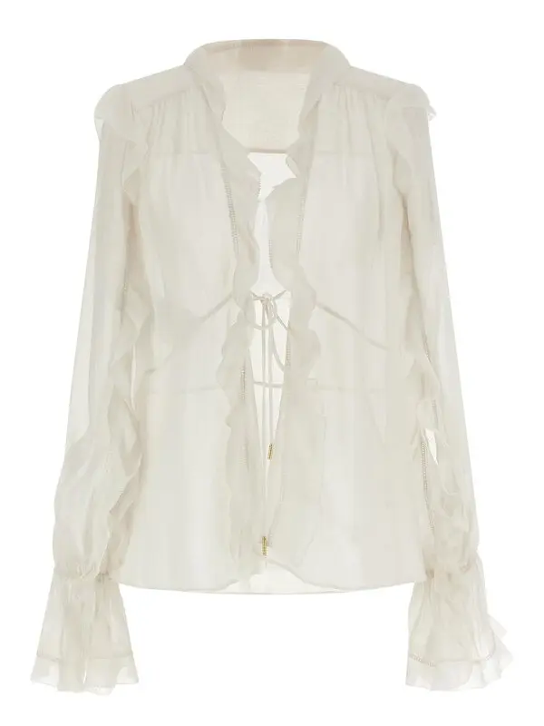 Alberta Ferretti Semi-transparent Silk Crêponne Blouse - Cream