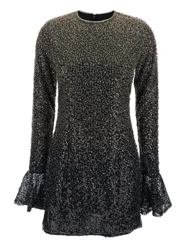 ROTATE BY BIRGER CHRISTENSEN Beaded Metallic Dress With Flared Hems - Multicolor