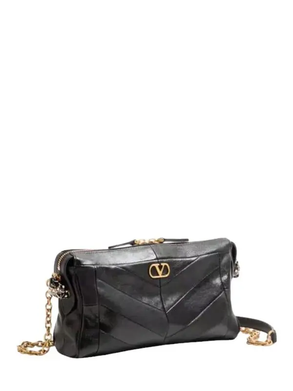 Valentino Garavani Chevron Pattern Lamb Skin Satchel - Black