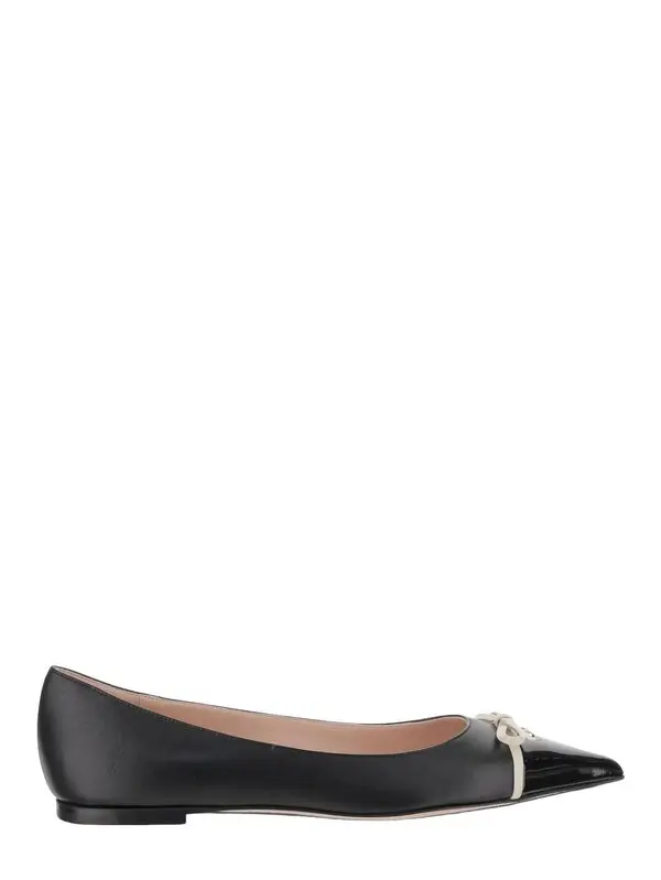 Valentino Garavani Black Leather Pointed Toe Ballet Flats With Vlogo Signature Detail - Multicolor