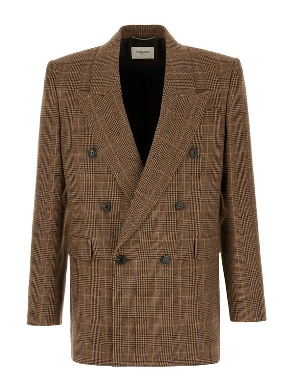 Saint Laurent Double-breasted Checked Blazer - Multicolor
