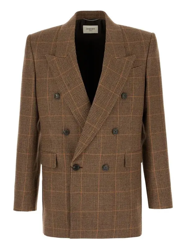 Saint Laurent Double-breasted Checked Blazer - Multicolor