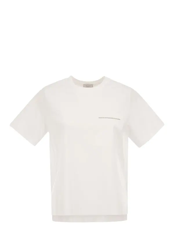Peserico Stretch Cotton T-shirt With Embellished Pocket - White