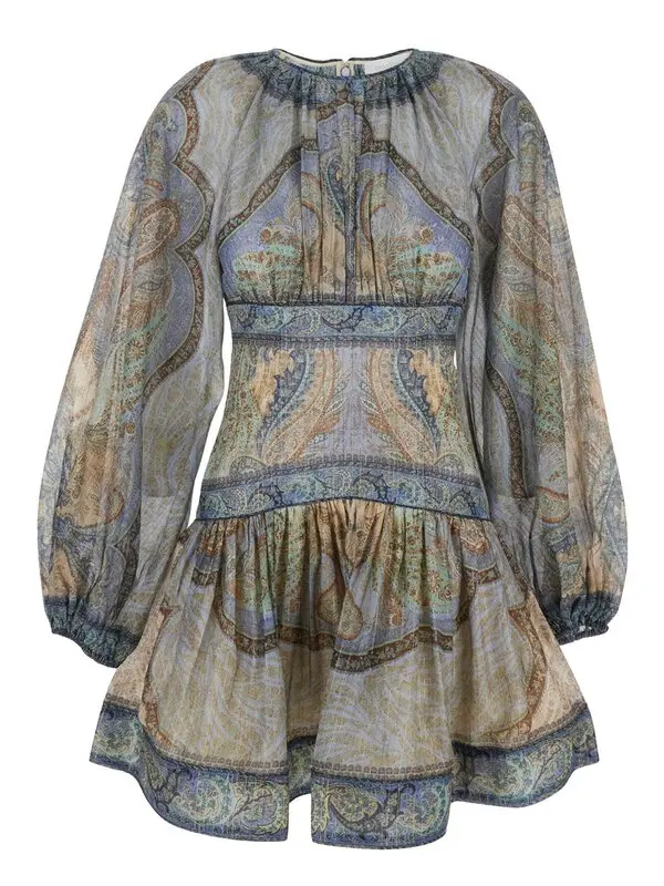 Zimmermann Wanderlust' Printed Crew Neck Mini Dress - Multicolor