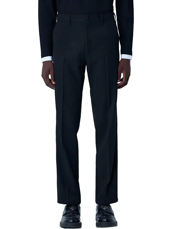 Prada Wool Grain-de-poudre Tailored Mid Rise Pants - Black