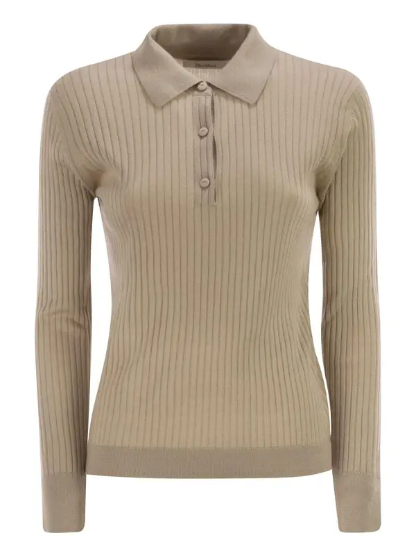 Max Mara Ribbed Knit Polo Shirt In Cashmere And Silk - Cream