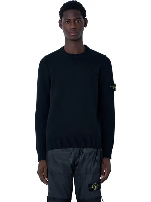 Stone Island Wool Blend Crewneck Sweater With Signature Compass Patch - Black