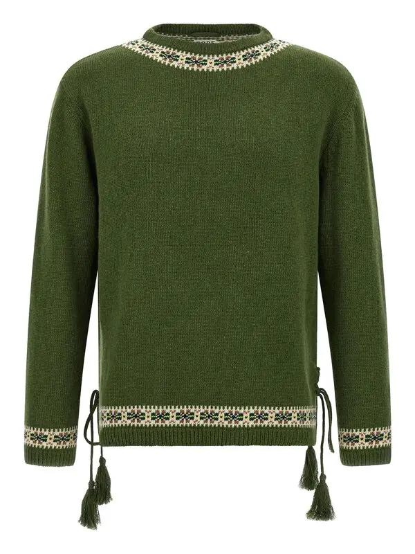 BODE Virgin Wool "moritz" Sweater With Jacquard Band - Green