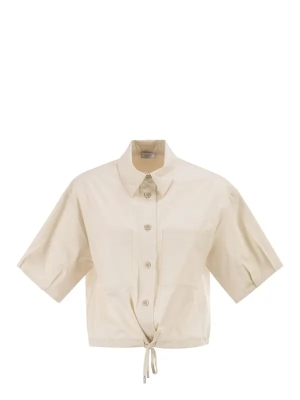Peserico Cropped Stretch Cotton Shirt With Drawstring Hem - Cream