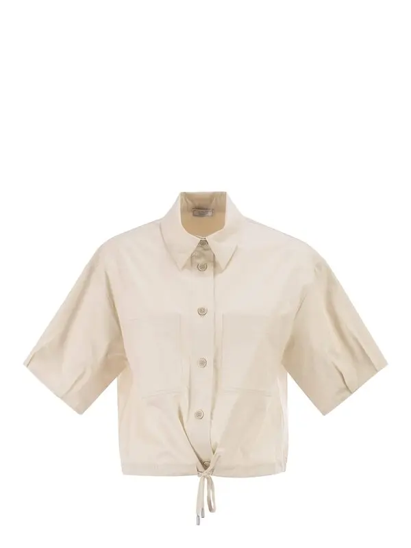 Peserico Cropped Stretch Cotton Shirt With Drawstring Hem - Cream