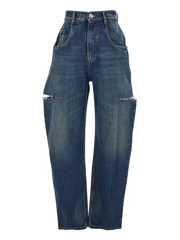 MAISON MARGIELA Blue Cotton Denim Baggy Fit Jeans With Rips - Multicolor