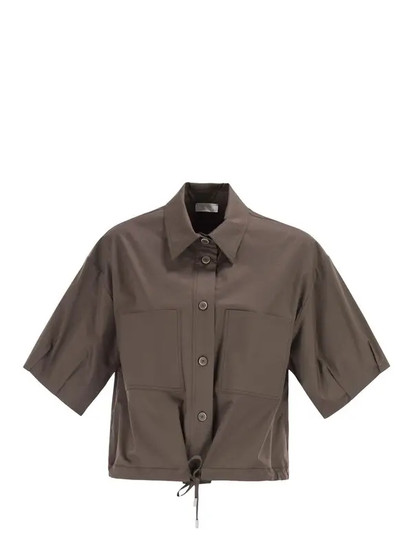 Peserico Cropped Stretch Cotton Shirt With Drawstring - Brown