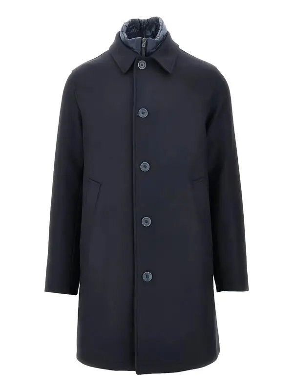 Herno Single-breasted Padded Wool Coat - Blue