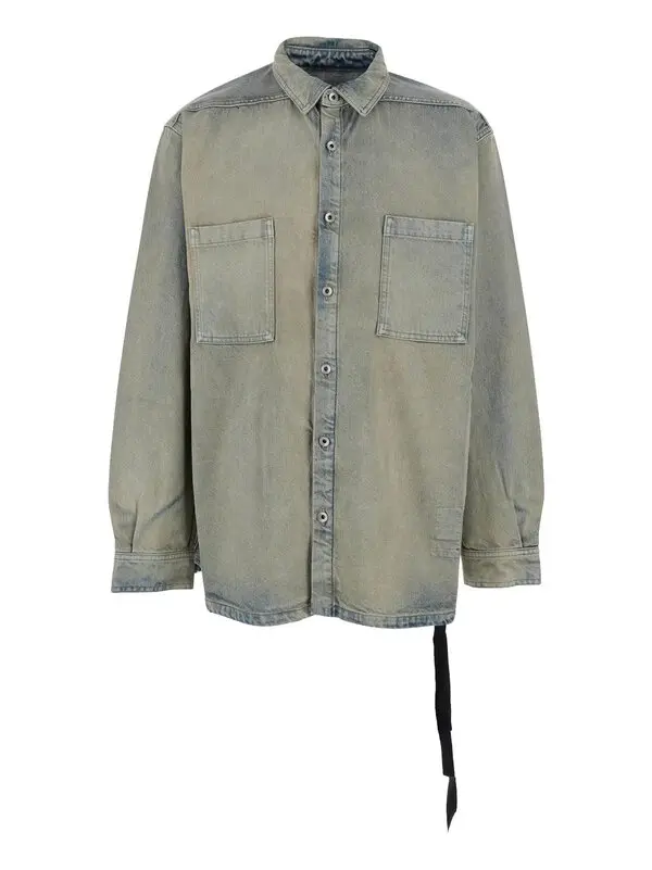 Rick Owens Light Blue Jacket With Classic Collar And Drawstring Detail On The Waist In Denim - Multicolor