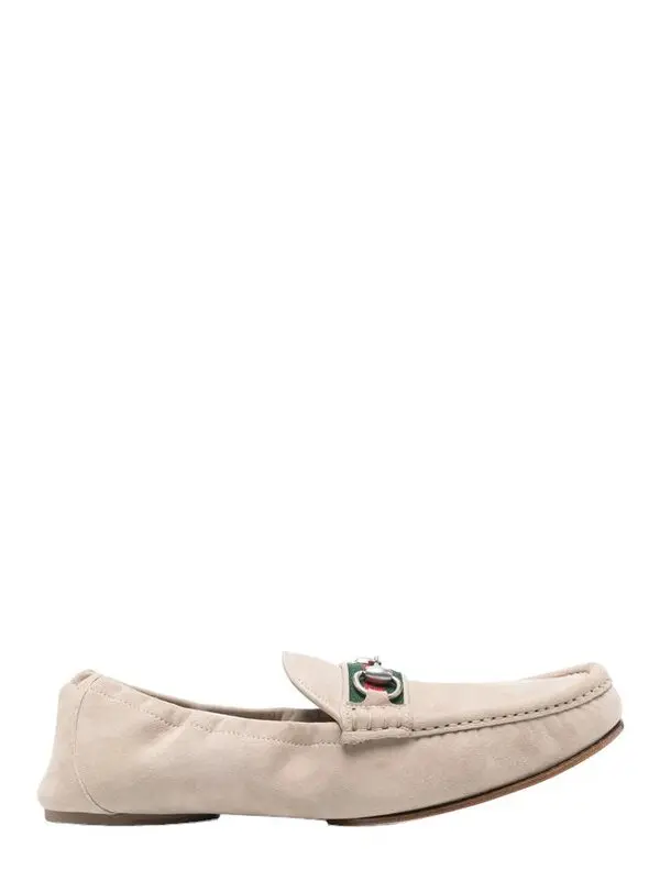 Gucci Suede Loafers With Webbing Detail - Cream