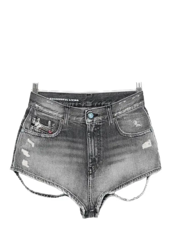 DIESEL® Denim Cotton Shorts With Frayed Hem And Distressed Effect - Multicolor