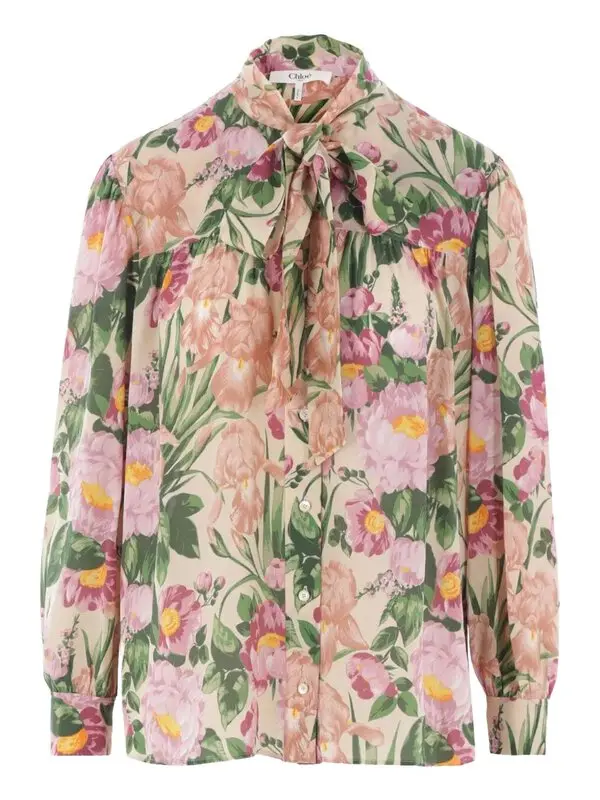 Chloé Maxi Gathered Lavallière Blouse In Crêpe De Chine - Multicolor