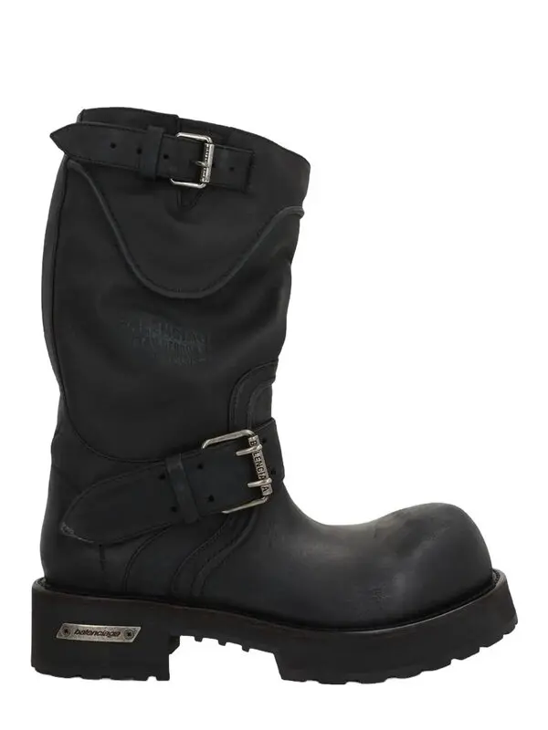Balenciaga Leather Buckled Boots - Black
