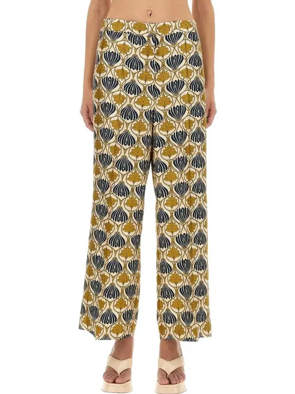 Max Mara Wide Straight Leg Silk Pants - Multicolor